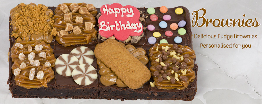 Decorated and personalised chocolate brownies - Next Day UK Delivery